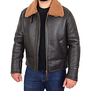 A1 FASHION GOODS Original Sheepskin Flying Jacket For Men B3 Bomber Aviator Pilots Shearling Coat Raptor (Brown/Ginger, Small)