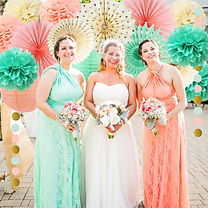 Mint Green Cream Pink Party Decoration Mint Peach Birthday Tissue Paper Pom Poms Paper Fans Circle Dot Garlands for Grils Mint Birthday Party Baby Shower Bridal Shower Wedding Party Decorations