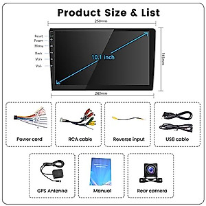 2+32GB 10.1 inch Touchscreen Double Din Car Stereo with Wireless Carplay Android Auto Android 13 Car Radio Support GPS Navigation WiFi Bluetooth EQ Spilt Screen 23 UI Themes