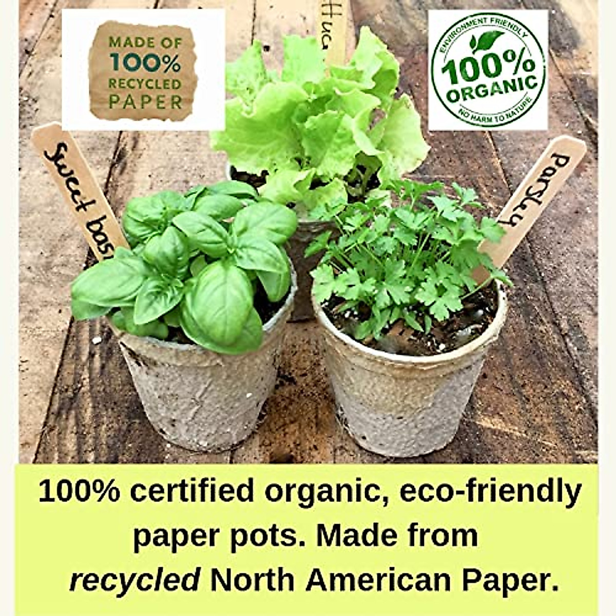 Clovers Garden Organic Recycled Paper Seed Starter Pots - 100% Biodegradable Peat-Free Pots for Seedlings - 60 (3.5" Round) Germination Pots with 24 Markers - Eco Friendly Ideal for Organic Gardening