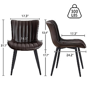 YOUNIKE Dining Chairs Set of 2 Upholstered Mid Century Modern Kitchen Dining Room Chair Faux Leather Chairs with Metal Legs, Brown