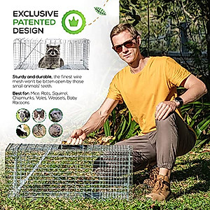 SAFETRAP Large Cage Trap for Live Animals + Bite Proof Gloves - 32" One-Door Humane Live Cage - Heavy Duty Animal Trap - Ideal to Catch & Release Raccoon, Chipmunk, Rabbit, Groundhog, Cat