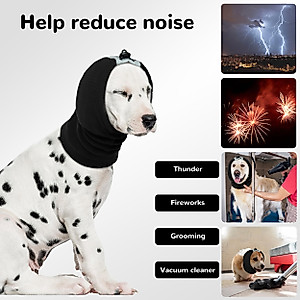 PUMYPOREITY Reflective Dog Ear Muffs Noise Protection, Adjustable Dog Ear Covers for Bath, Thunderstorms, Dog Headband for Anxiety Relief, Dog Hematoma Ear Wrap, Dog Ear Protection, Black, L