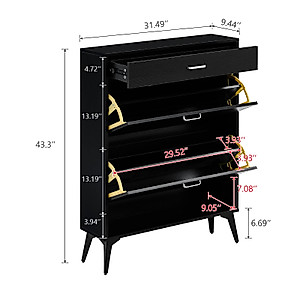 Sweiko Flip Drawer Shoe Cabinet Wooden Shoe Cabinet Organizer with Drawer and Open Shelf Freestanding Shoe Storage Rack for Entryway Hallway Mudroom Bedroom Black