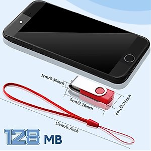 50 Pack USB Flash Drives Bulk with Lanyards USB 2.0 Thumb Drive Swivel Storage Flash Drive Pack Bulk with LED Light for Data Storage Backup, 10 Colors (128 MB)