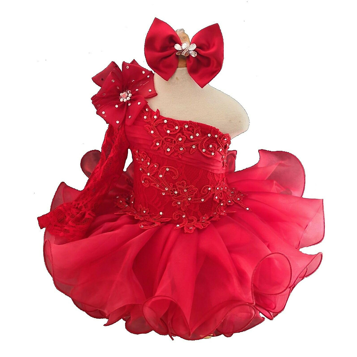 Jenniferwu G086 Infant Toddler Baby Newborn Little Girl's Pageant Party Birthday Dress RED Size 3T