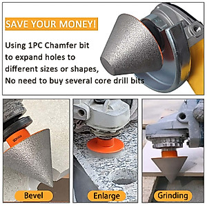 BeQell Diamond Beveling Chamfer Bit,2 Inch 50mm x 5/8-11 Thread Diamond Finger Milling Bits for Enlarging,Trimming Bevelling The Exsiting Holes in Tile Marble Granite Ceramic Countersink Drill Bits