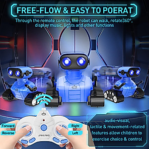 JAMLAMQ Robot Toys for 3 Years Old Boys Girls-Rechargeable Remote Control Robot Toys,Toy with Music and LED Eyes,Emo Robot with Auto-Demonstration,Dance Moves,Kids Toys Gifts (Blue)