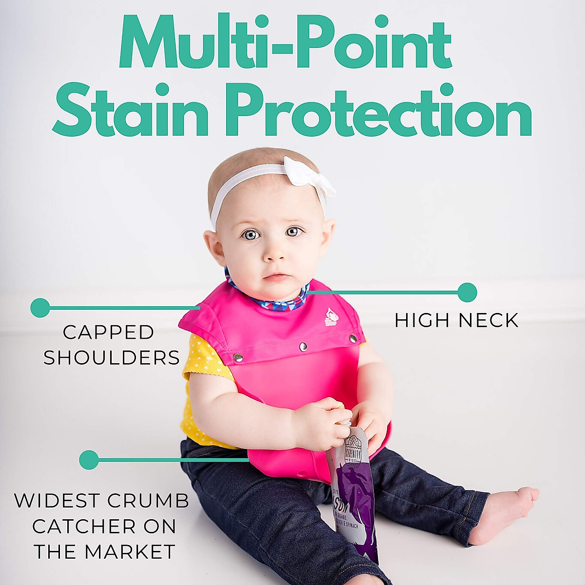 The Little Monkey Company Silicone Bibs for Babies and Toddlers - Wipes Clean in Seconds Waterproof Bib Protects from Every Mess - Made with Premium Materials