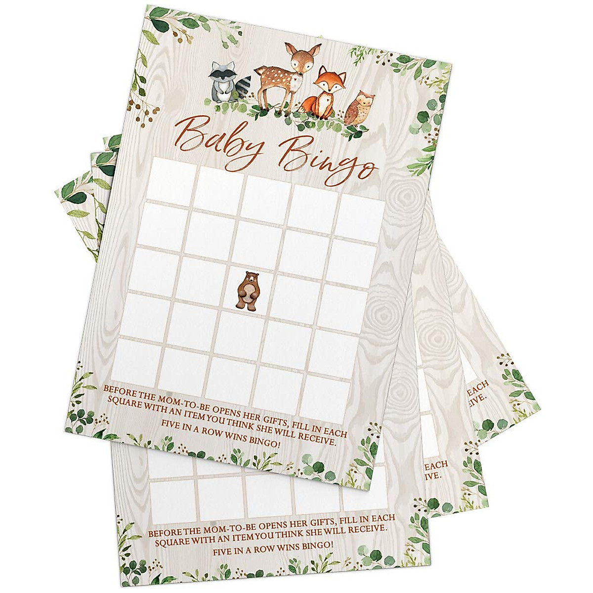 Printed Party Woodland Baby Shower Game - Baby Bingo, Set of 50
