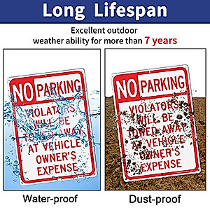 4 pack No Parking Sign, Violators Will Be Towed Away at Vehicle Owners Expense, 14 X 10 Reflective .40 Rust Free Aluminum, UV Protected, Weather Resistant, Waterproof, Durable Ink，Easy to Mount