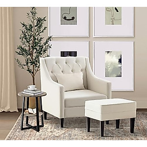 HUIMO Accent Chair with Ottoman,Upholstered Living Room Chairs and Ottoman Set,Reading Chair for Bedroom,Tufted Armchair with Solid Wood,Mid Century Sofa Chair,Comfy Club Chair (Beige Set)