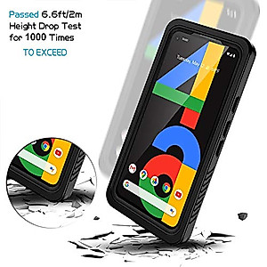 Lanhiem Pixel 4a Case, IP68 Waterproof Dustproof Shockproof Case [NOT Fit 5G Version] with Built-in Screen Protector, Full Body Underwater Protective Cover for Google Pixel 4a (4G Only), Black/Clear