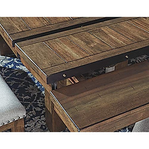 Signature Design by Ashley Moriville Farmhouse 36” x 30” Dining Extension Table, Seats up to 8, Brown & Moriville Casual Rustic Upholstered Dining Bench, Grey & Brown