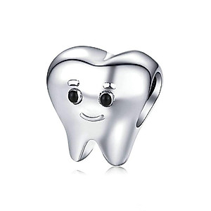 Smile Tooth Charm 925 Sterling Silver Health Charm Anniversary Charm Love Charm Birthday Charm for Pandora Charm Bracelet (A)