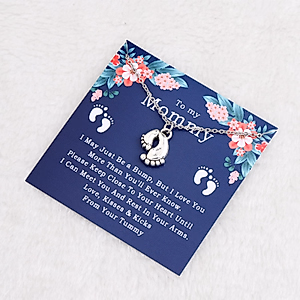 WSNANG First Time Mom Pregnancy Gift Necklace with Message Card Feet Footprints Pendant Necklace for Expecting Mom (Feet Bump NL Card)