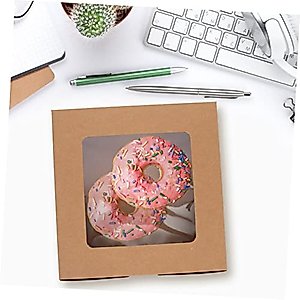 Anneome 5pcs Boxes Boxes Window Cake Box Cupcakes Containers Kraft Cookie Boxes Cupcake Boxes Mini Cake Boxes Muffin Cake Box Muffin Containers Cookie Boxes with Window Baking Case Brown