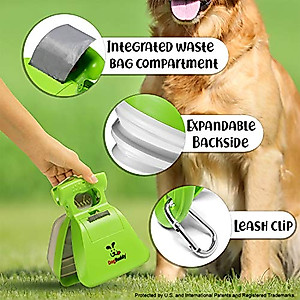DogBuddy Portable Dog Poop Scooper, Sanitary Waste Pick Up, Heavy Duty Cleaner with Dispenser, Leash Clip and Pooper Scooper Bags Included (Medium, Kiwi)