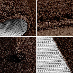 3 Pieces Bathroom Rugs Set, Luxury Soft Chenille Bath Mats Set, Absorbent Shaggy Anti-Slip Bath Rugs, U-Shaped Toilet Mat + Shower Floor Mat +Toilet Lid Cover (Coffee)