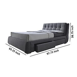 Benjara Fabric Upholstered Tufted California King Storage Bed with 4 Drawers, Gray