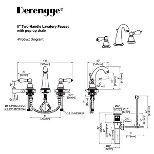 Derengge Oil Rubbe Bronze Widespread Bahtoom Sink Faucet with Drain Assembly,8 Inch Bathroom Faucet 3 Hole Lavatory Faucet,F-9301-ORB