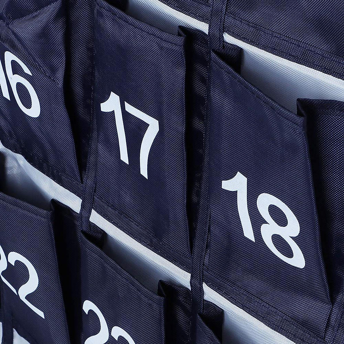 Tyenaza 30 Pockets Wall Hanging Storage Bag, Numbered Pockets Classroom Calculator Holder & Phone Pockets Chart Organizer Hanging Door (Navy Blue)