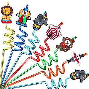 Carnival Circus Party Favors Carnival Straws 24pcs Circus Carnival Party Decorations Supplies Carnival Circus Plastic Straws Carnival Goodie Bags Stuffers for Carnival Birthday Party Supplies