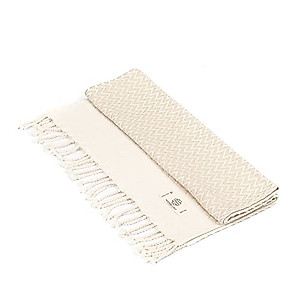 Madamelique Exclusive Hand Towels Set of 2-18 x 40 Inches - Decorative Bathroom Peshtemal Towel for Hand, Face, Hair, Yoga, Tea, Dishcloth, Kitchen and Bath - 100% Pure Cotton (Beige)