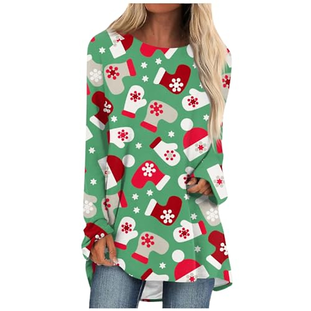 Christmas Printed Long Sleeve Shirts for Women Western Tops for Women Plus Size Tunic Tops Plus Size Crewneck Sweatshirt Closure Blouse Dressy Casual Sweatshirts Round Neck Tunic Tops Loose Pullover