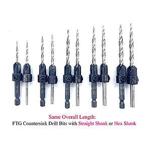 FTG USA Wood Countersink Drill Bit Set 5 Pc Countersink Drill bit #4#6#8#10#12 HSS M2 Tapered Drill Bits with Straight Shank Countersink bit, 2 Stop Collar, 1 Hex Wrench, 6 Countersink Storage Boxes