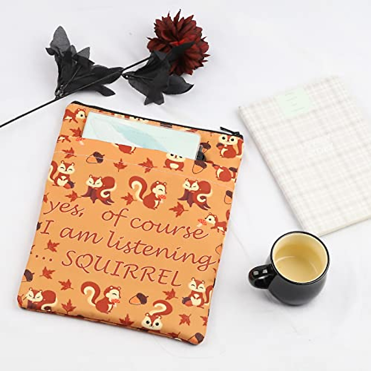 WSNANG Squirrel Themed Book Sleeve with Zipper Squirrel Gifts for Squirrel Lovers Cute Squirrel Book Covers for Paperbacks Animal Lovers Gifts (Squirrel BS)