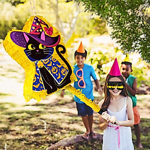 Halloween Pinata Black Cat Pinata for Kids and Adults Halloween Black Cat in Witch Cloak Pinata with Stick and Blindfold for Halloween Theme Party Decoration, Cute and Spooky Halloween Party Supplies