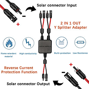 KarlKers Solar Parallel Adapter Cable Solar Y Branch Splitter Connector with Reverse Current Protection, Solar Panel Splitter Connector for Portable Power Station Wire Plug Tool Kit