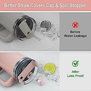 Straw Spill Stopper Cover Boot Sleeve for Stanley Cup 40 oz 30 oz Quencher H1.0, 4 Leak Sproof Stopper, 2 Tumbler Silicone Boot, 2 Straw Cover Cap for Stanley Cup Accessories Pink