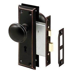 Prime-Line E 2495 Mortise Keyed Lock Set with Classic Bronze Knob – Perfect for Replacing Broken Antique Lock Sets and More, Fits 1-3/8 in.-1-3/4 in. Interior Doors (Classic Bronze)