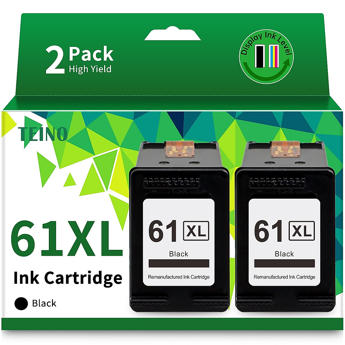 61 61XL Black Ink Cartridge Remanufactured Ink Cartridge Replacement for HP 61XL 61 XL for Envy 5530 4500 4502 5535 OfficeJet 4630 4635 4632 DeskJet 2540 1010 3050a 2542 2549 3510 2541 2548 (2 Black)
