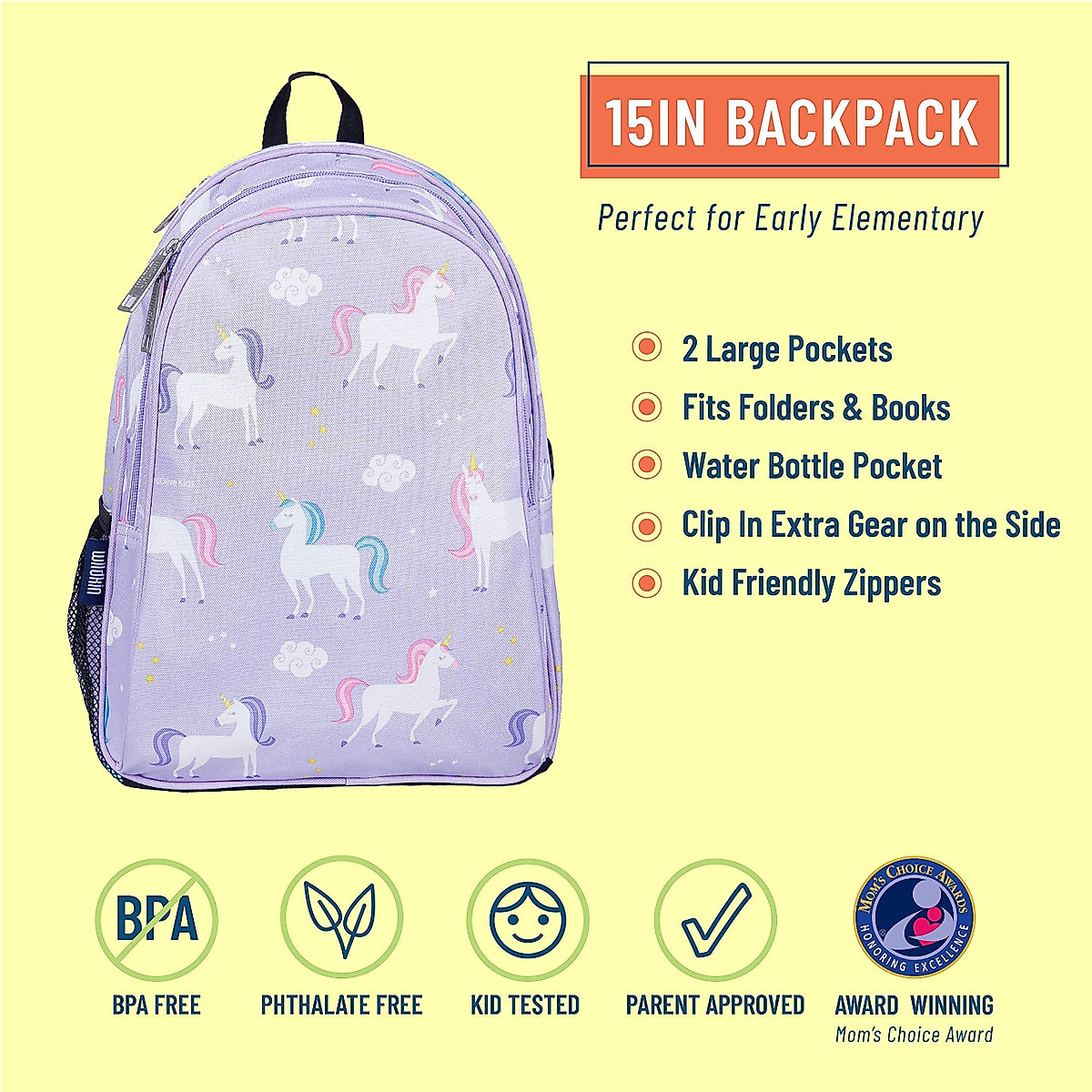 Wildkin 15 Inch Kids Backpack Bundle with Lunch Box Bag (Unicorn)