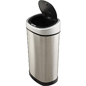 NINESTARS DZT-42-9 Automatic Touchless Motion Sensor Oval Trash Can, 11.1 Gal. 42 L., Stainless Steel