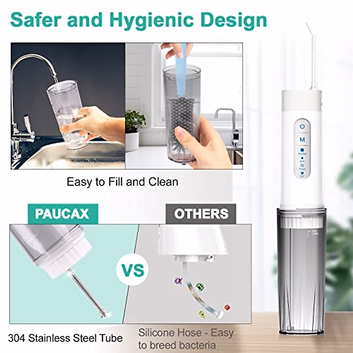 Cordless Water Flosser for Teeth, Portable Water Flosser, 4 Modes Dental Oral Irrigator, Rechargeable & IPX7 Waterproof Water Teeth Cleaner Picks with Travel Case, 5 Jet Tips