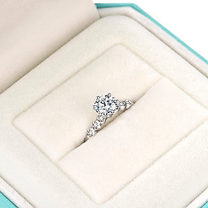 Momercy Kiff Moissanite Engagement Ring for Women White Gold Plated Sterling Silver Promise Ring Wedding Band Fake Faux Wedding Ring Diamond Honeycomb Ring