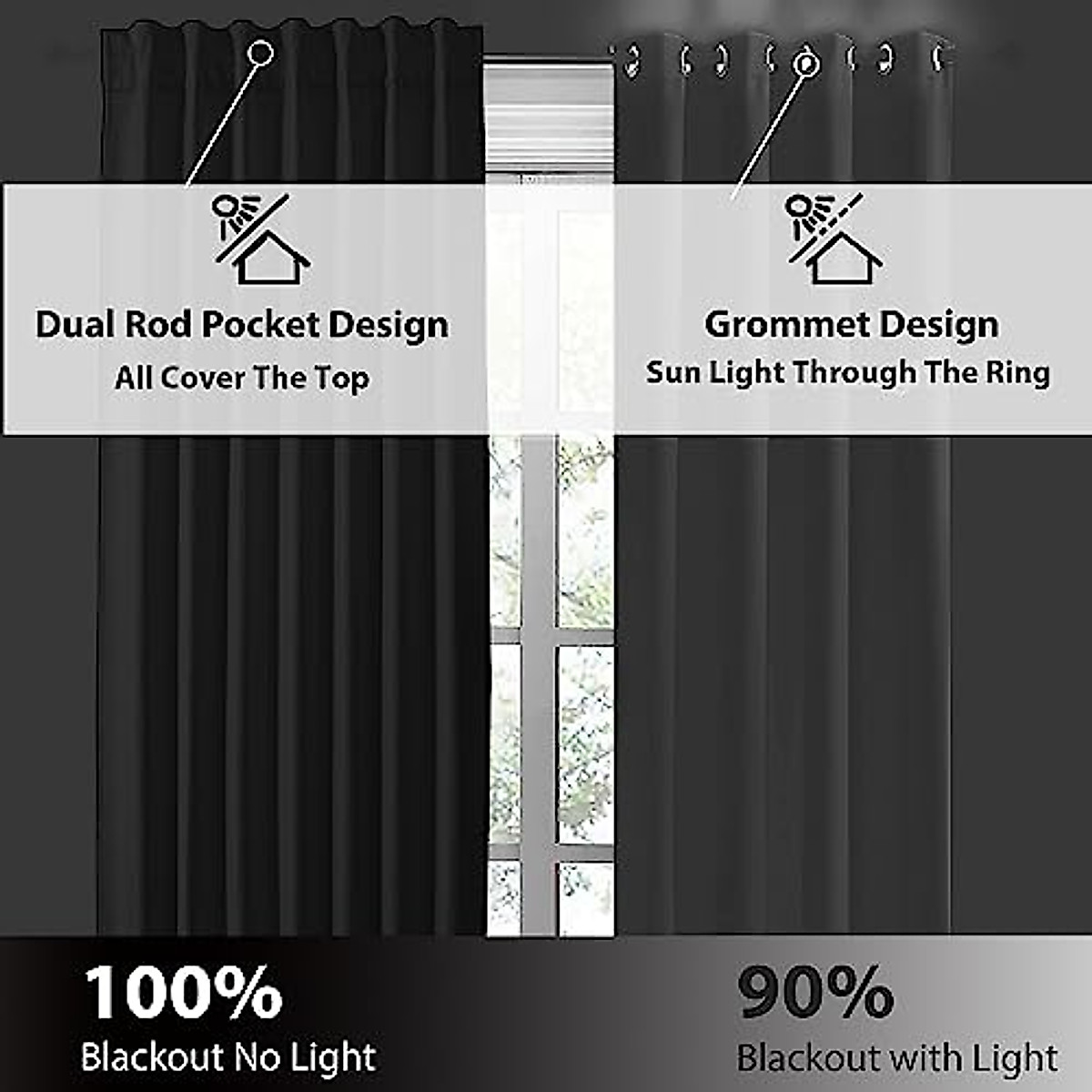 OVZME 100% Blackout Window Panels for Living Room, Keep Warm Light Green Blackout Curtains Energy Saving Full Light Blocking Thermal Insulated Curtains, Back Tab & Rod Pocket (W52 x L84)