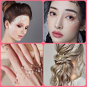 MYDBUYSOME 3701PCS Pearl Stickers Pearls for Crafting - Self Adhesive Pearls for Hair Face Makeup Eye Nail Crafts, Stick On Gems (White, Assorted Sizes)