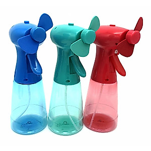 ATBOTP Water Misting Fan Handheld Outdoor Portable Spray Fans Battery Operated - Set of 3 (Blue/Green/Red)
