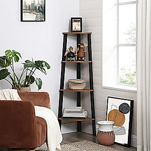 VASAGLE Corner Shelf Bundle with Ladder Shelf, 4-Tier Corner Bookshelf, Plant Shelf Stand for Living Room, Bedroom, Industrial Style, Rustic Brown and Black ULLS34X and ULLS44X