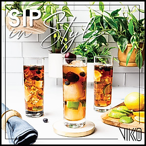 Vikko Highball Glasses with Weighted Base, 10.75 Ounce Drinking Glass, Set of 6 Collins Glasses for Juice, Water, Beverages and Cocktails