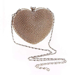 Abbie Home Heart Shaped Evening Bag Wedding Party Crystal Bridal Clutch (Gold)