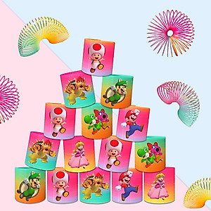 Mario Spring Rainbow Party Favors, Mario Mini Plastic Coil Spring Toy, Mario Fidget Stress Coil, Mini Springs Bulk Toys for Carnival Prize Birthday, Mario Goodie Bag Stuffers