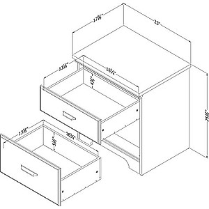 South Shore Versa 2-Drawer Nightstand, Rubbed Black 23 in x 17.75 in x 25.25 in