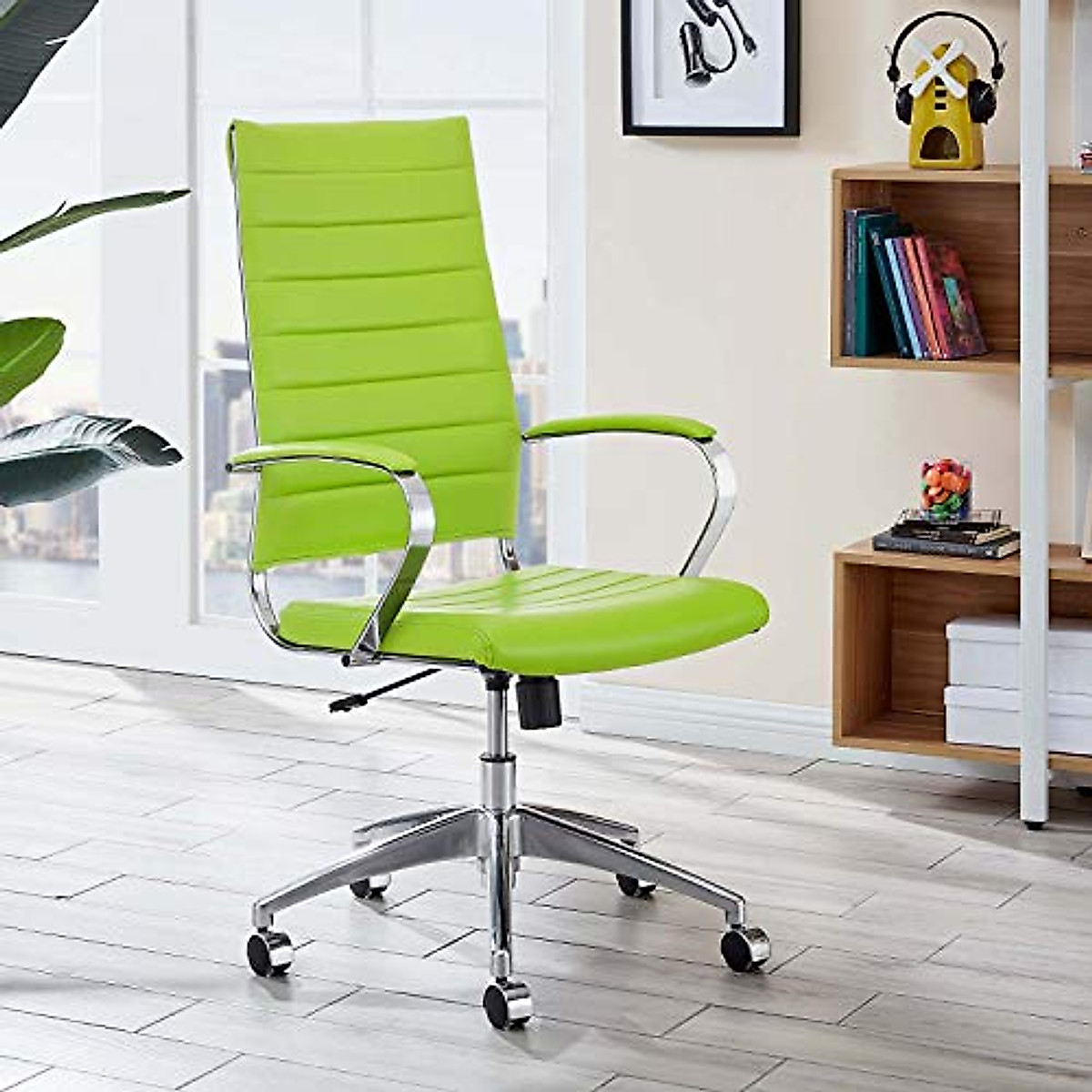 Modway Jive Ribbed High Back Tall Executive Swivel Office Chair With Arms In Bright Green