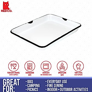 Red Co. 11 x 9 Enamelware Metal Classic 2 Quart Rectangular Serving Tray, Distressed Aqua/Black Rim